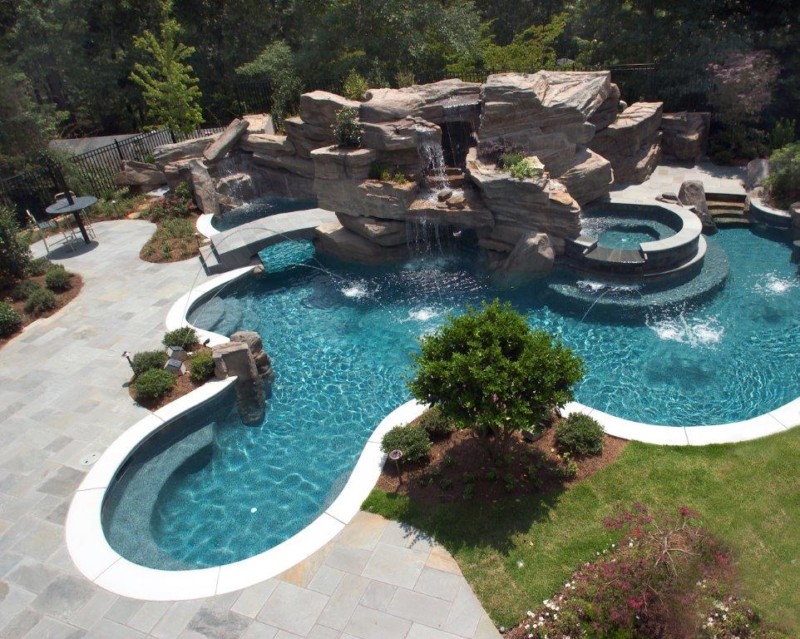 Inground-swimming-pool-with-waterfalls - All Around Pools